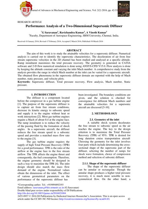 pdf performance analysis of a two dimensional supersonic diffuser