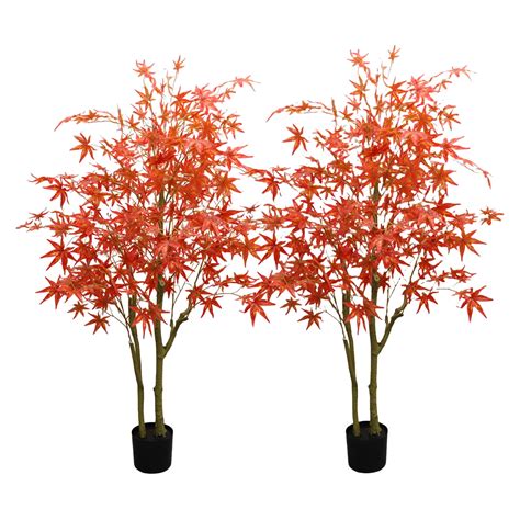 Artificial Tree 2 Pack Large Faux Autumn Tree Soft Silk Autumn Maple