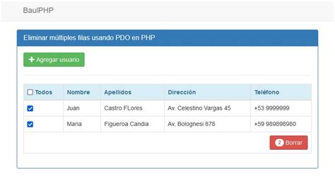 Eliminar Múltiples Filas Usando Pdo En Php Baulphp