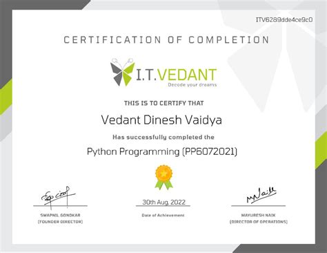 Vedant Vaidya On Linkedin Python Programming Certification By Itvedant