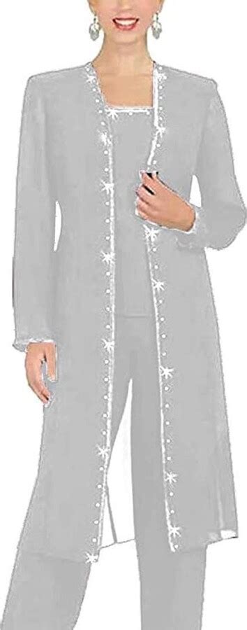 Leader Of The Beauty 3 Piece Chiffon Beaded Pant Suits Mother Of The