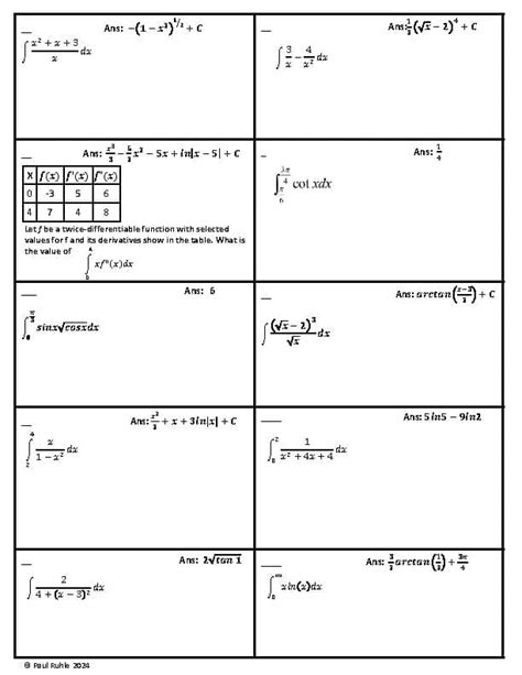 Ap Calc Bc Circuit Integration Rules With Solutions By Ruhle Tpt
