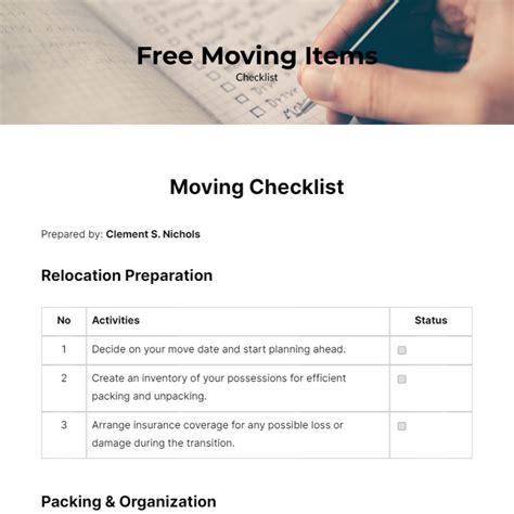 Free Moving Items Checklist Edit Online And Download