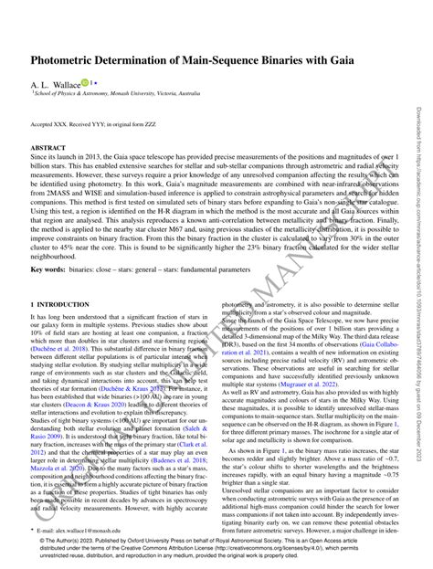 Pdf Photometric Determination Of Main Sequence Binaries With Gaia
