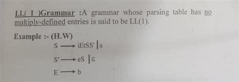 Solved Ll 1 Grammar A Grammar Whose Parsing Table Has No