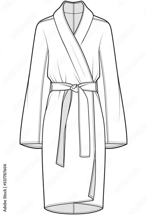 Bathrobe Dressing Gown Fashion Flat Sketch Vector Illustration Technical Drawing Template Stock
