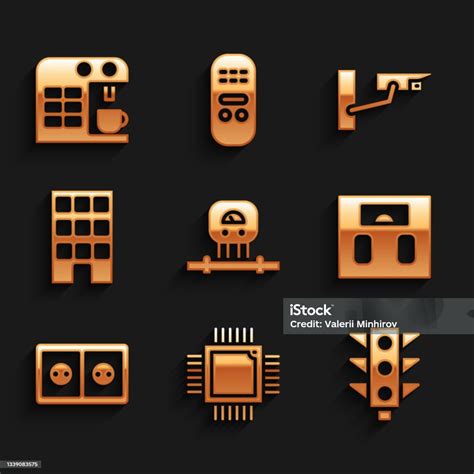 스마트 센서 마이크로 회로 Cpu 신호등 욕실 비늘 전기 콘센트 하우스 보안 카메라 및 커피 머신 아이콘프로세서를 설정합니다