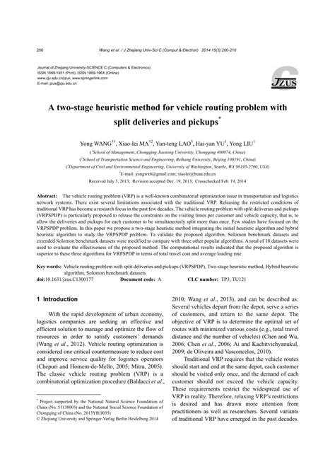 Pdf A Two Stage Heuristic Method For Vehicle Routing Problem With Split Deliveries And Pickups