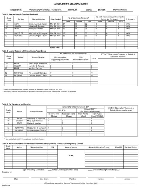 School Forms Checking Report Pdf