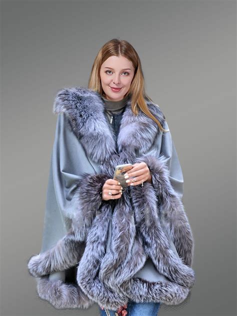 Womens Lambskin Poncho With Fox Fur Accentuation Fur Coats Bombers