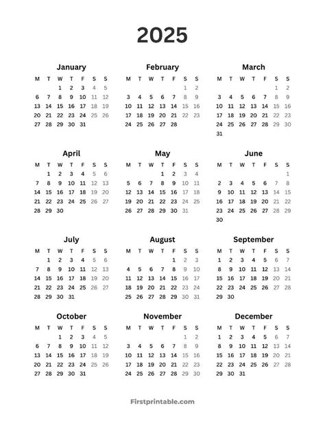 2025 2026 Yearly Calendar Monday Start Free Printable Calendar En