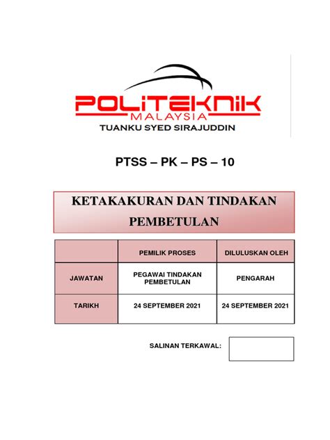 Ptss Pk Ps 10 Ketakakuran Dan Tindakan Pembetulan Pdf