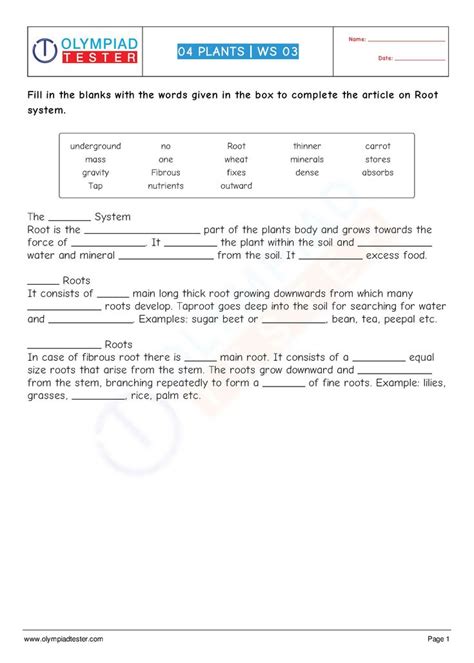 Download Grade 4 Science Worksheet Cloze Of Olympiadtester On The Chapter Plants In Pdf