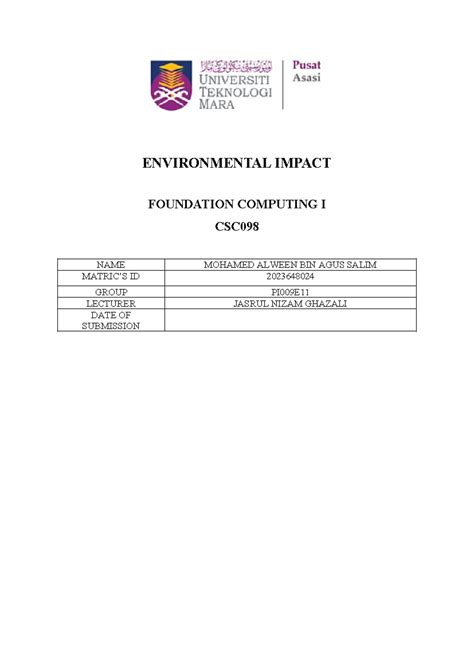 AI Csc Assignment Individu Csc Tk Igt ENVIRONMENTAL IMPACT FOUNDATION COMPUTING I