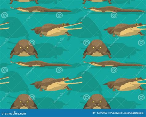 Indian Gharial Cartoon Seamless Wallpaper Stock Vector Illustration
