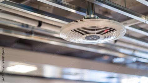 Fire And Smoke Detector Installed Above Suspended Ceiling In The