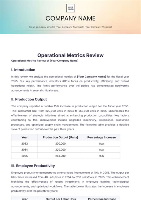 Free Operational Metrics Review Template To Edit Online