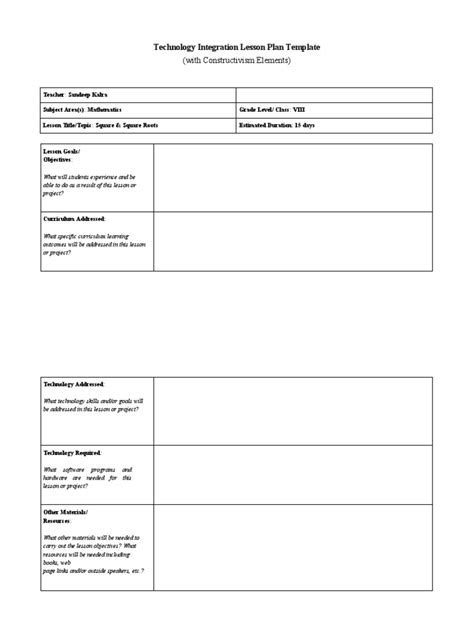 Technology Integration Lesson Plan Template 5es Pdf Lesson Plan Curriculum
