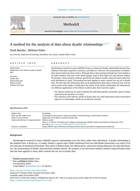 Pdf A Method For The Analysis Of Data About Dyadic Relationships