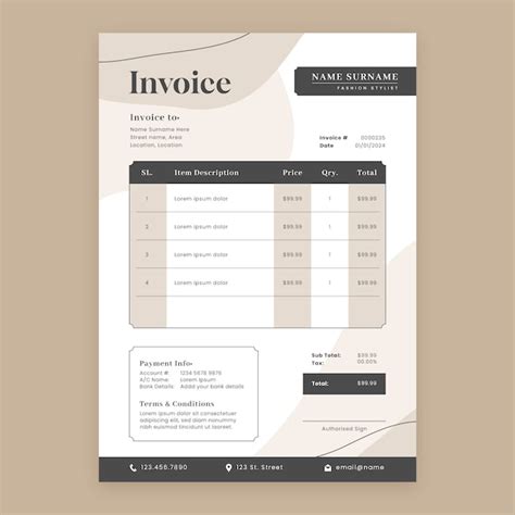 Free Vector Fashion Stylist Invoice Template