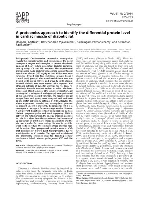 Pdf A Proteomics Approach To Identify The Differential Protein Level In Cardiac Muscle Of Diabet