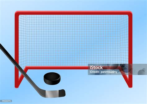 Hoki Es Tujuan Kepingan Ditembak Di Sepanjang Es Ke Gawang Hoki Es Ilustrasi Stok Unduh Gambar
