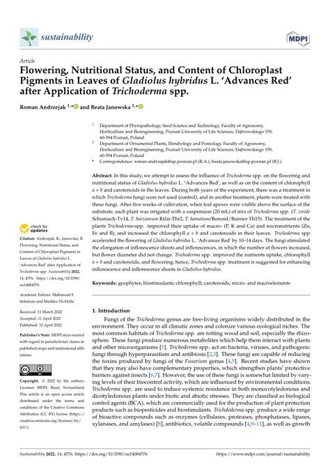 Pdf Flowering Nutritional Status And Content Of Chloroplast