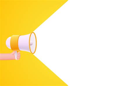 수평 배너에 흰색 음성 거품이있는 메가 폰 소셜 미디어 마케팅 개념 3차원 형태에 대한 스톡 벡터 아트 및 기타 이미지 3