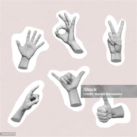 확인 평화 엄지 손가락 개체 가리키기 샤카 손바닥과 같은 제스처를 보여주는 3d 손 모음 0명에 대한 스톡 사진 및 기타 이미지 Istock