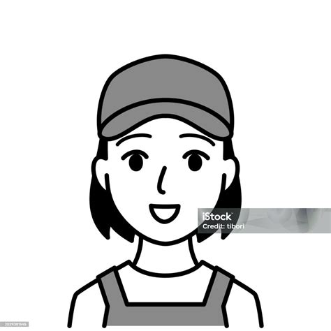 유니폼에 모자를 쓰고 있는 젊은 여자 벡터 일러스트 레이 션 흑인과 백인 일러스트 레이 션 갈색 머리에 대한 스톡 벡터 아트 및 기타 이미지 Istock