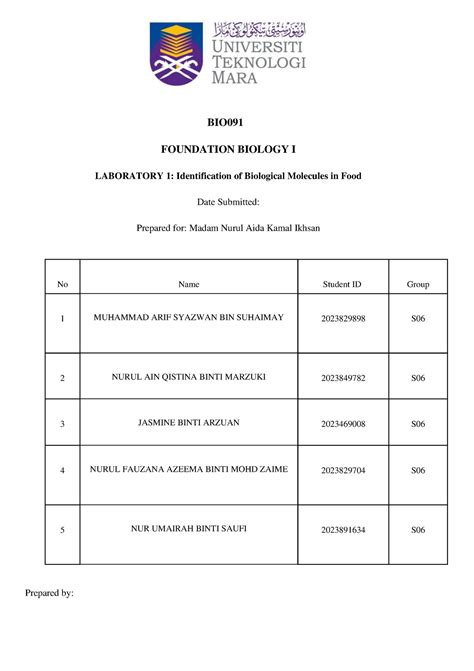 BIO LAB Report EXP 1 Goodluck Folks BIO FOUNDATION BIOLOGY I LABORATORY 1 Identification Of