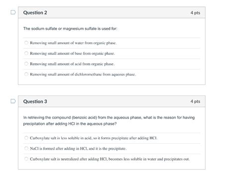 Solved Acid Base Extraction Lab Post Lab Questions