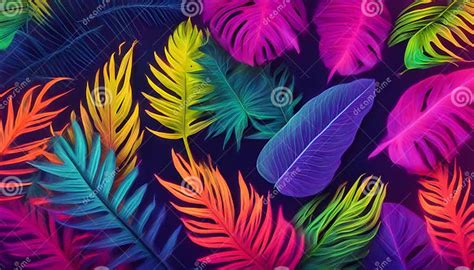Creative Fluorescent Color Layout Of Tropical Leaves Neon Colors Lay