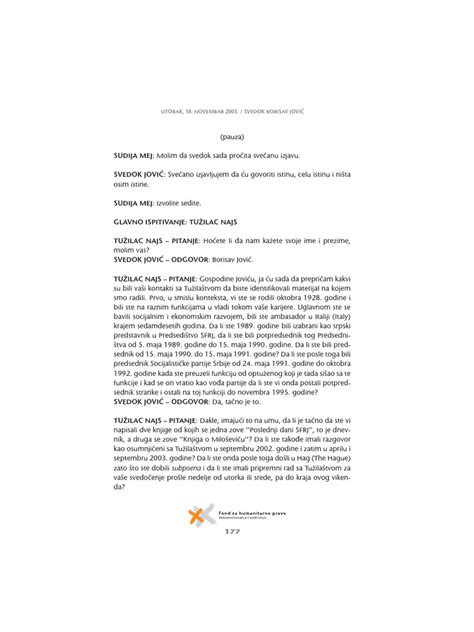 Milosevic Jovic Full Testimony Svedocenje Icty Pdf