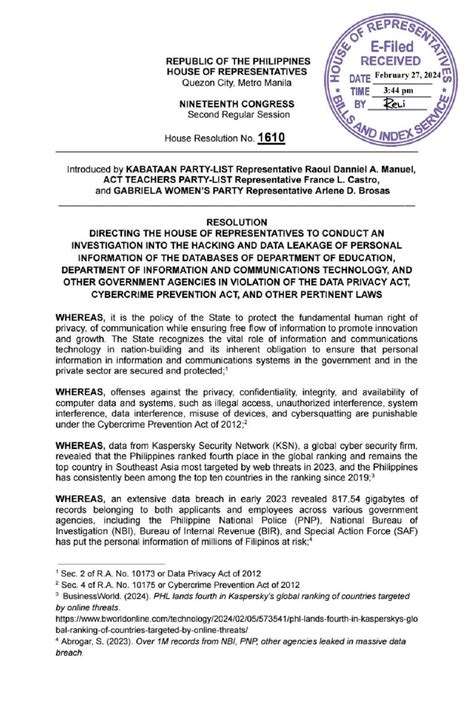 House Probe On Hacking Data Breach At Govt Agencies Sought Gma News