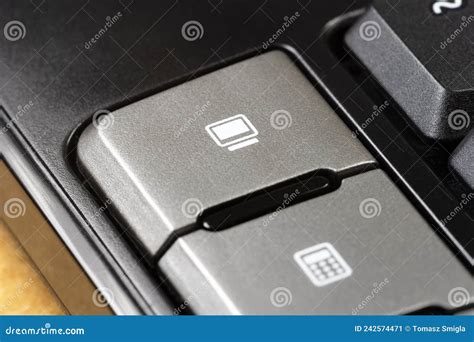 Computer Monitor Symbol Shortcut Macro Activation Key Button On A Modern Office Keyboard