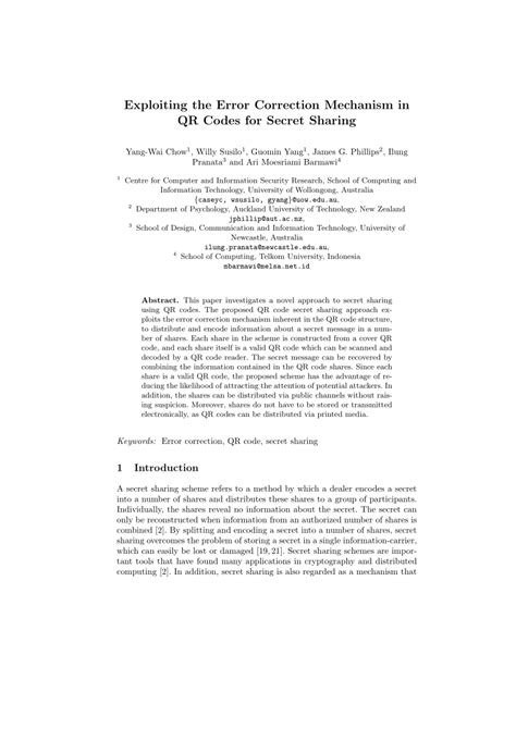 PDF Exploiting The Error Correction Mechanism In QR Codes For Secret Sharing