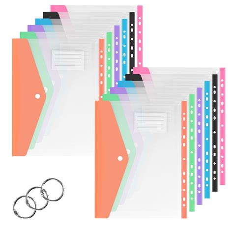 12 Pack Plastic Envelopes Binder Folders 11 Holes Expandable Binder
