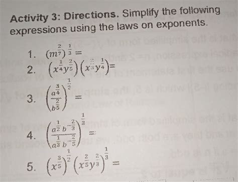 Solved Activity 3 Directions Simplify The Following Expressions Using The Laws On Exponents