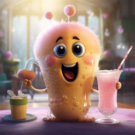 Premium Ai Image A Cartoon Character With A Pink Pom Pom Cup And A Drink