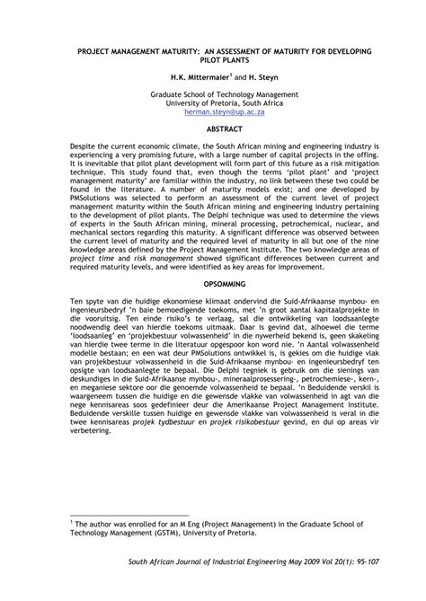 Pdf Project Management Maturity An Assessment Of Maturity For