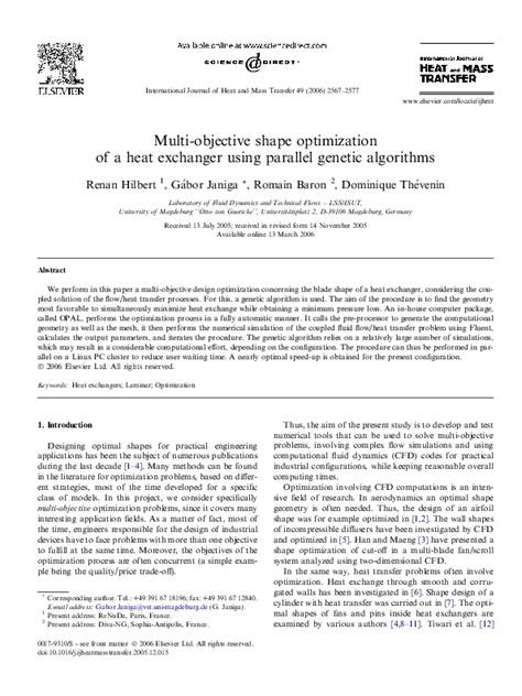 (PDF) Multi-objective shape optimization of a heat exchanger using parallel genetic algorithms