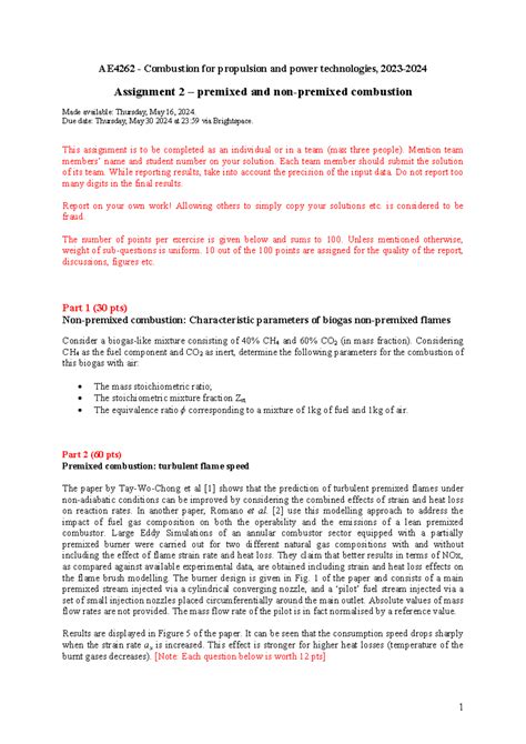 Ae4262 Assignment 2 Turbulent Combustion Premixed And Non Premixed