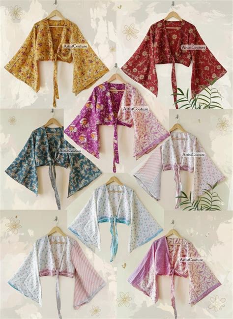 Lot Of 50 Pcs Vintage Silk Sari Crop Tops Bell Sleeves Front Tie Etsy