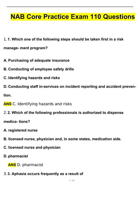Nab Core Practice Exam 110 Questions Actual Exam With Questions And Answers 2024 2025 100