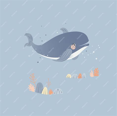 귀여운 고래 만화 일러스트레이션 프리미엄 벡터