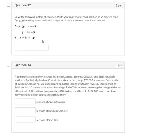 Solved Question 12 3 Pts Solve The Following System Of Chegg Com