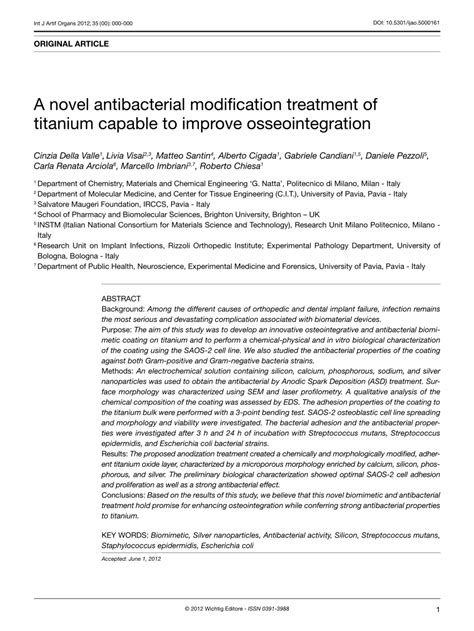 Pdf A Novel Antibacterial Modification Treatment Of Titanium Capable To Improve Osseointegration