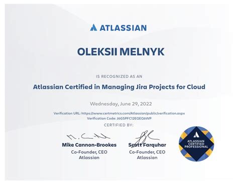 Oleksii Melnyk On Linkedin Experience Cloud Jira Certification Atlassian Acp620 Acpmjcp
