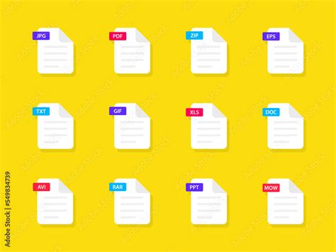 File Formats Icons Set Document Types Document File Icons Pdf Doc  Xls Zip Rar Txt